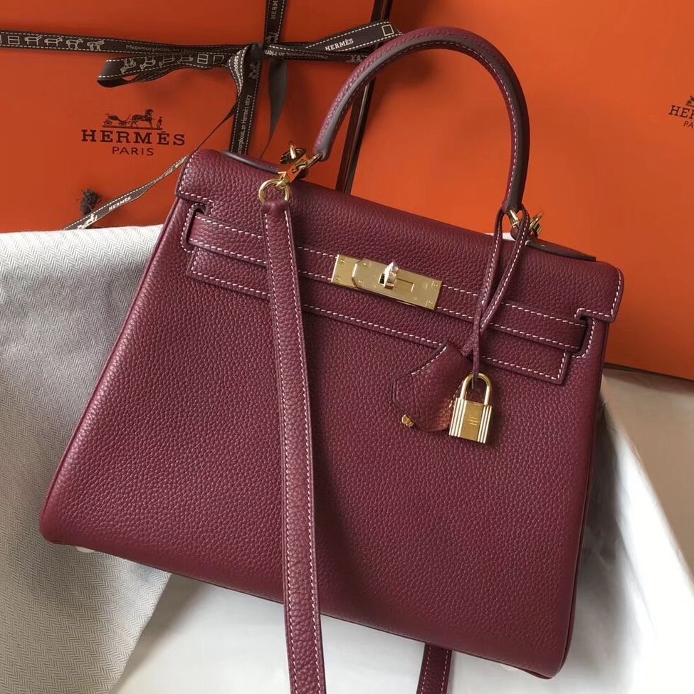 HM KELLY 28CM BURGUNDY TOGO LEATHER GOLD HARDWARE – LUXEIFY