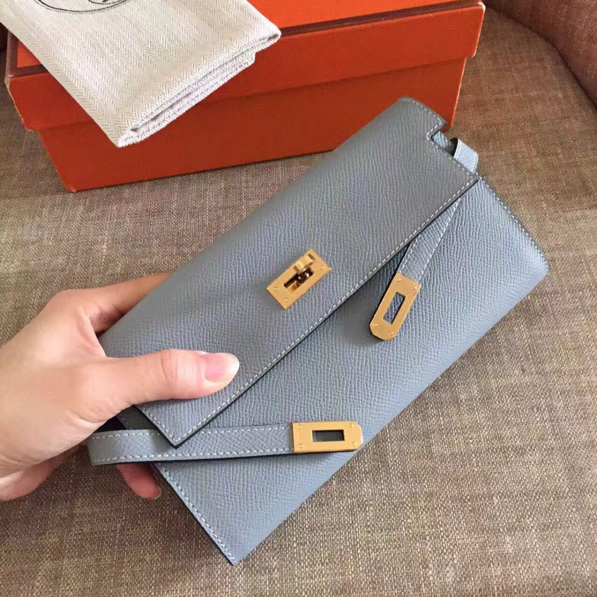 Kelly Long Wallet 20cm Rock Grey Epsom Leather – LUXEIFY