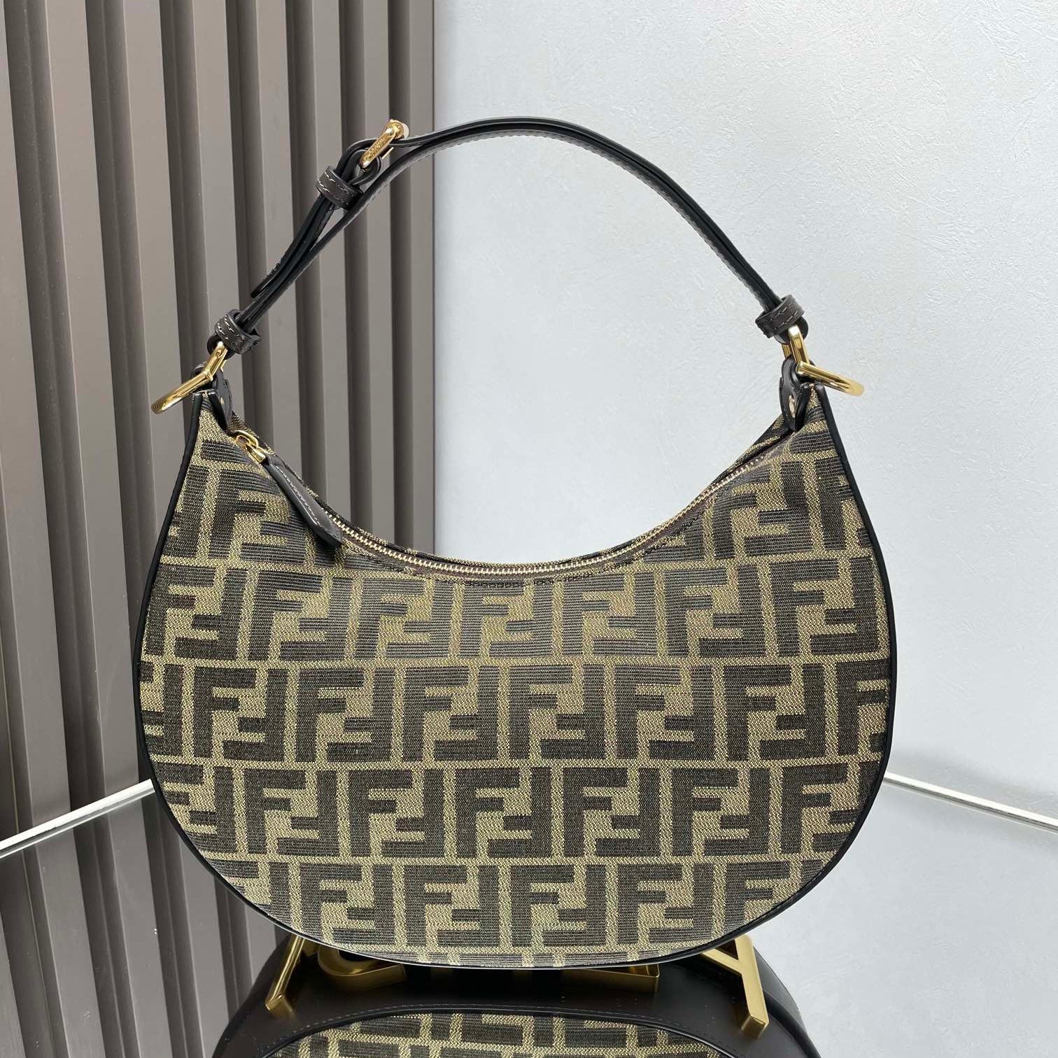 FENDIGRAPHY MEDIUM 29 IN GURKHA JACQUARD FABRIC FF MOTIF GOLD HARDWARE ...