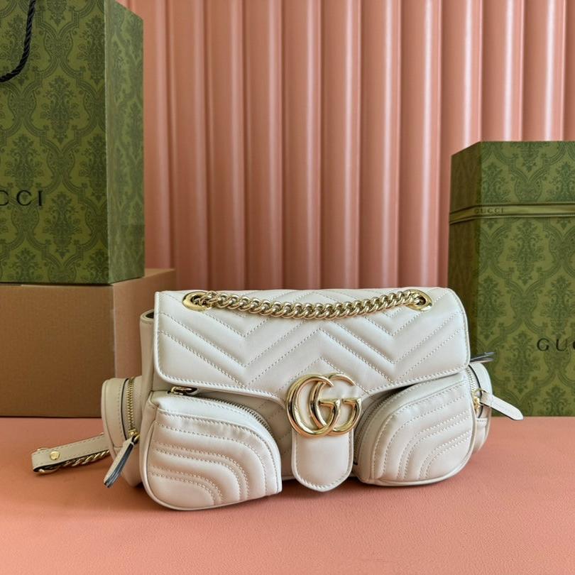 MARMONT SMALL MULTI-POCKET BAG 25 IN WHITE CALFSKIN GOLD HARDWARE – LUXEIFY