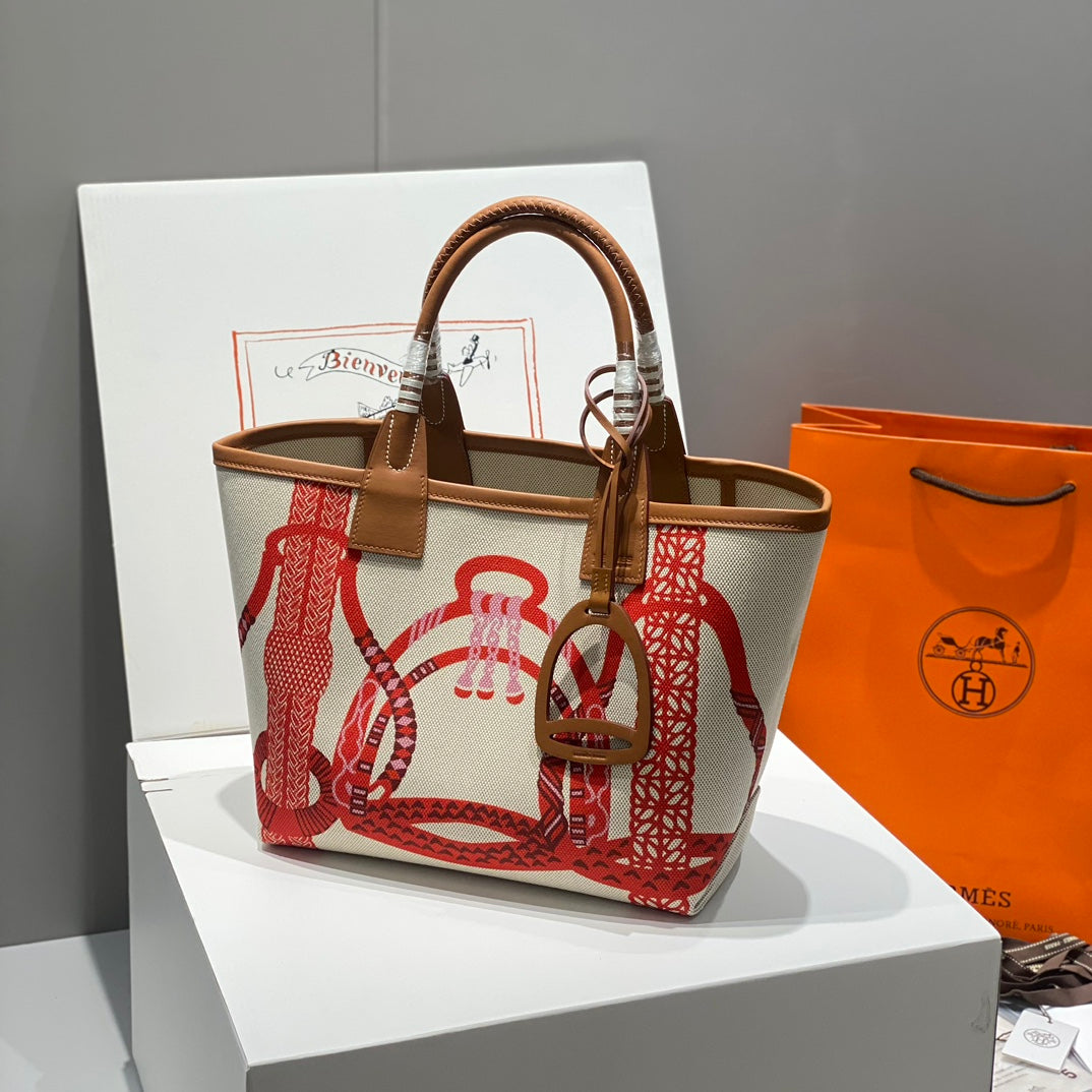 HM Steeple 28 Bag Brown Calfskin White Red Canvas – LUXEIFY